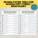 Aphasia Sentence Completion Worksheets, Printable Speach Therapy Activ