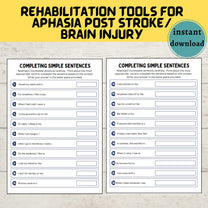 Aphasia Sentence Completion Worksheets, Printable Speach Therapy Activ
