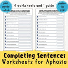 Aphasia Sentence Completion Worksheets, Printable Speach Therapy Activ